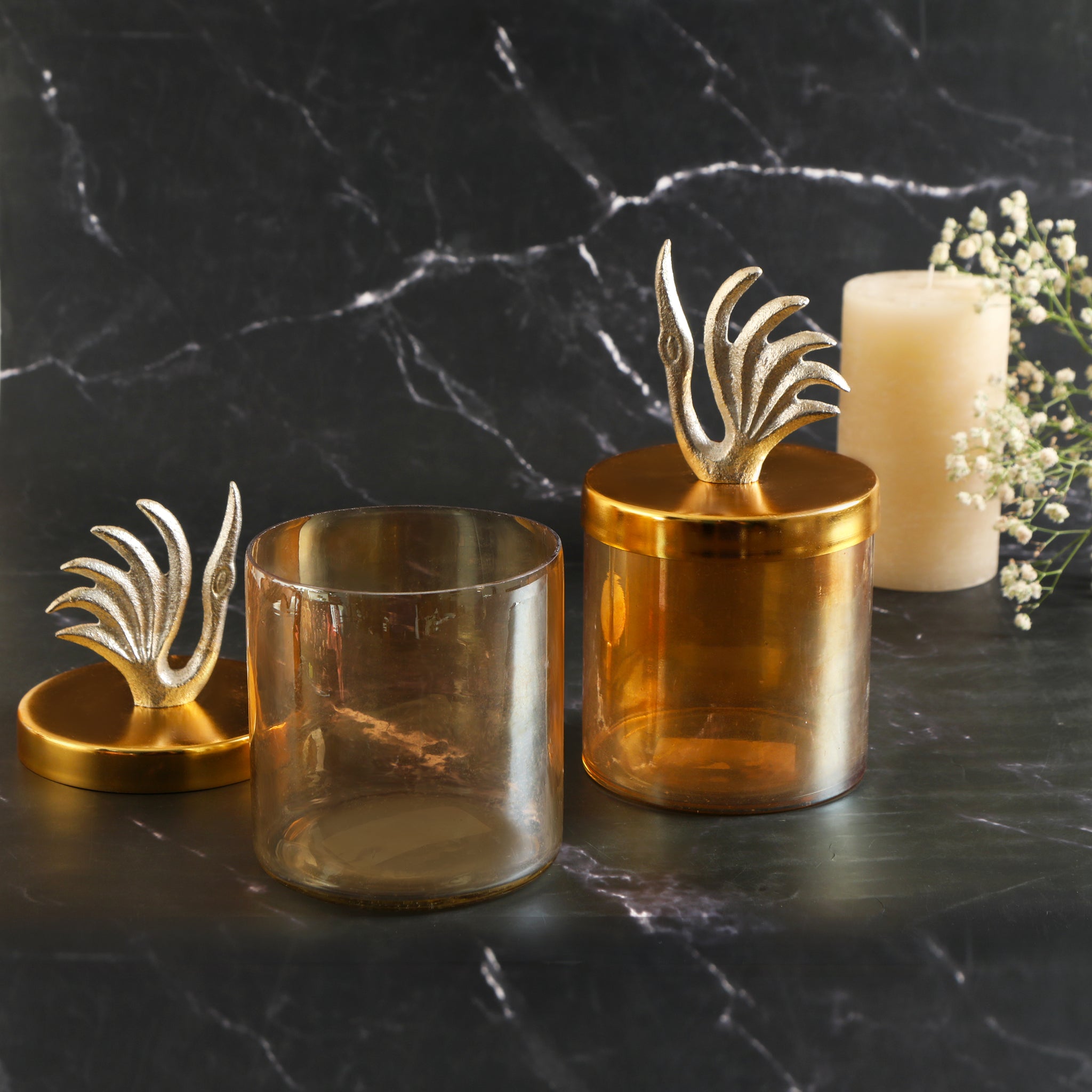 Jar - Swan - Glass Jar with Gold Metal Lid