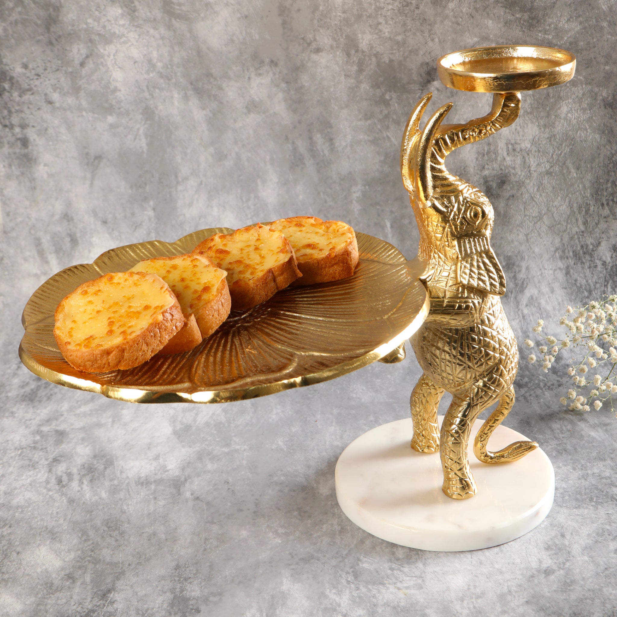 Aluminium Gold Polish Elephant Single Platter With Bowl