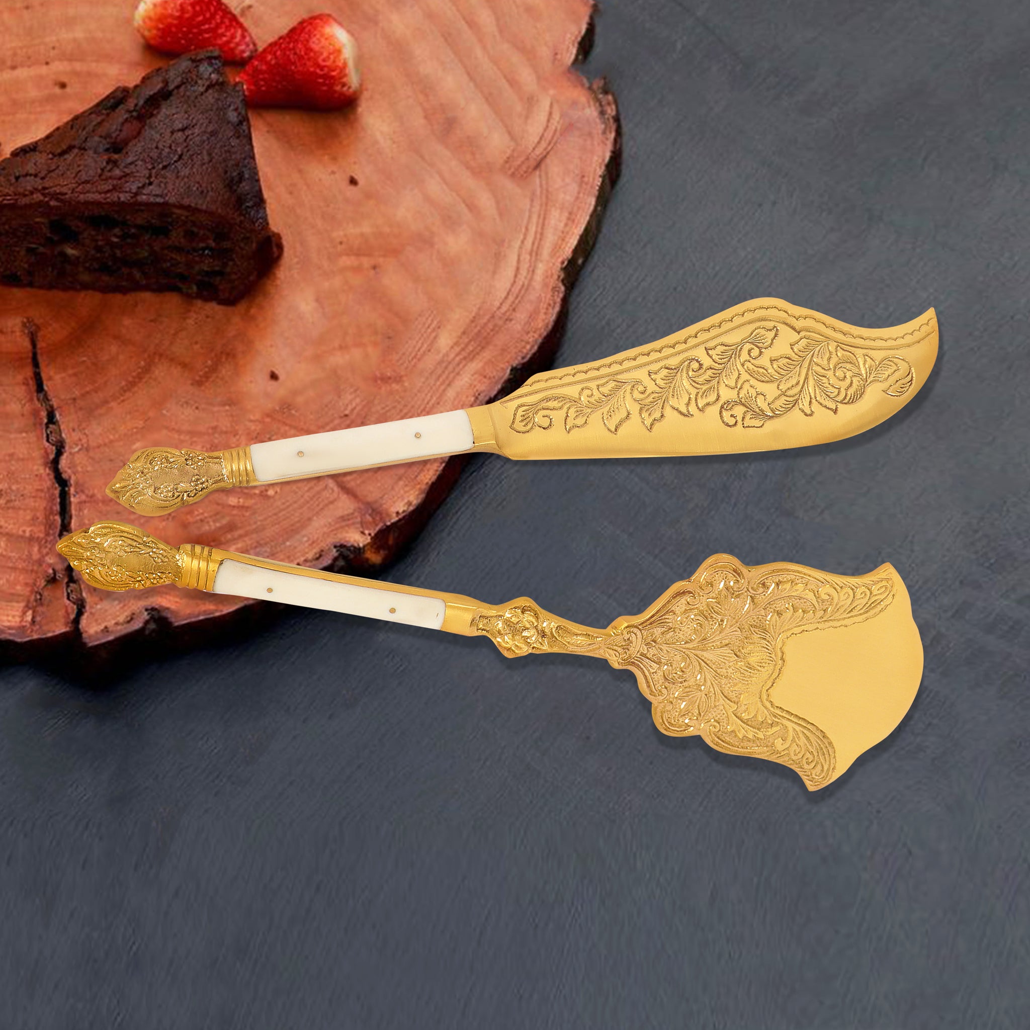 Cake, Pie & Pastry Servers Cutlery Set: Ivory Gold