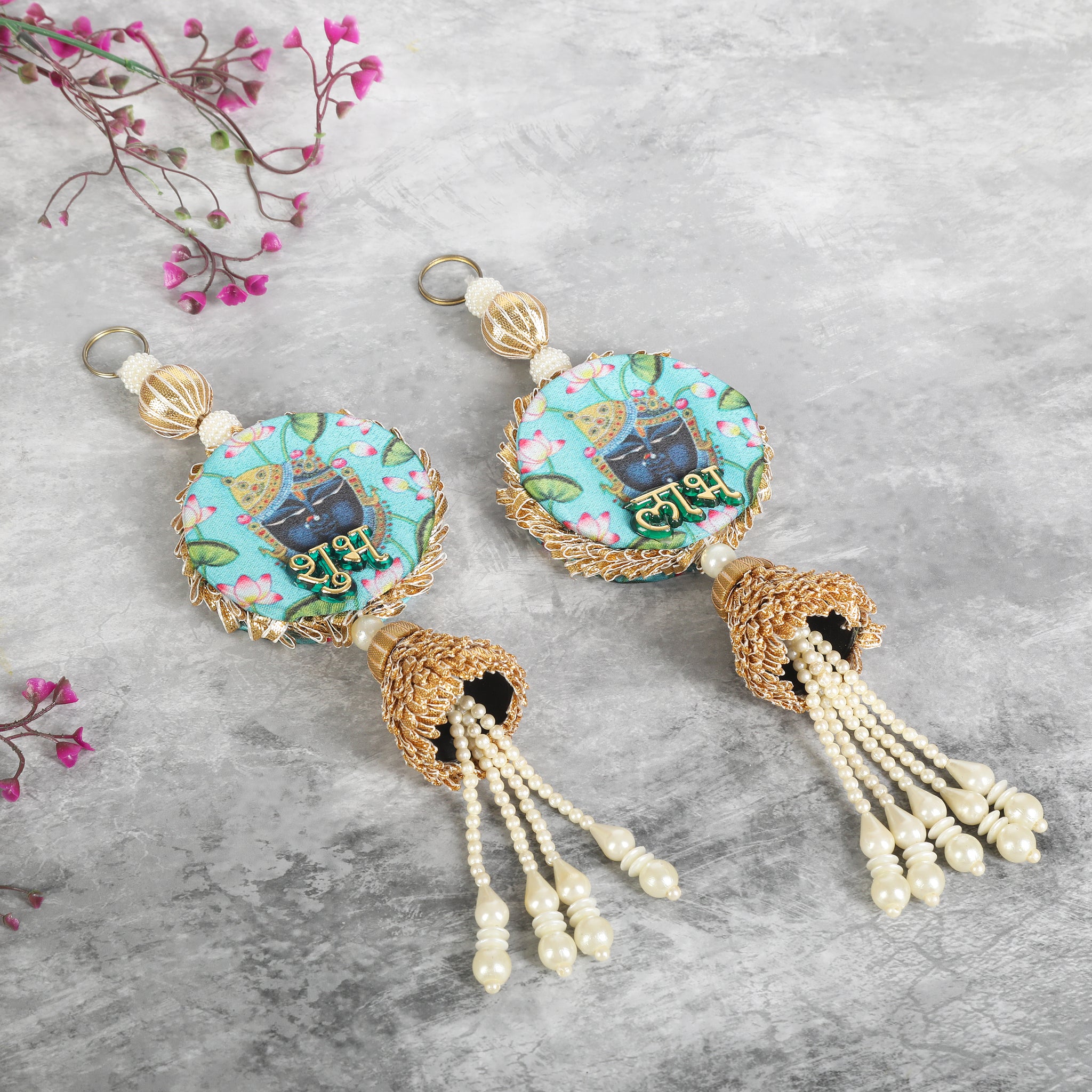 Digital Print Shreenath Ji Subha Labh Side Hangings Set Of 2